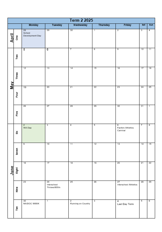 Calendar – Baler Primary School